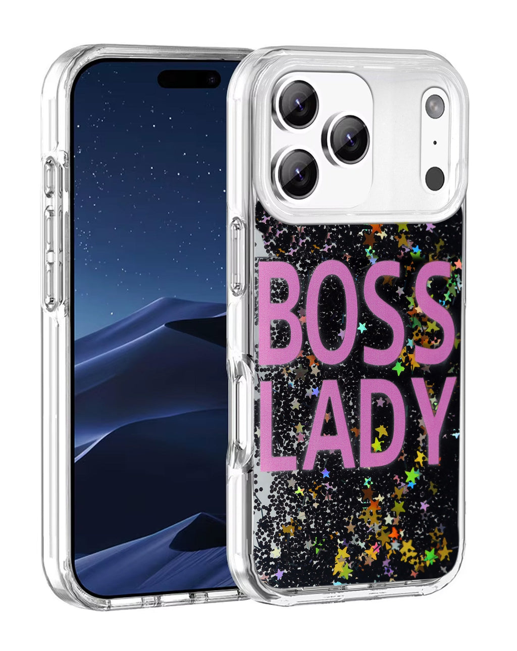Funda Liquid Quicksand Glitter BOSS LADY iPhone 17 Pro – Celovendo Xela