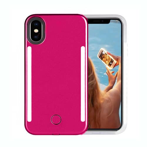 Funda selfie LED con luces al frente y atras Version 2 PINK iPhone XR ...