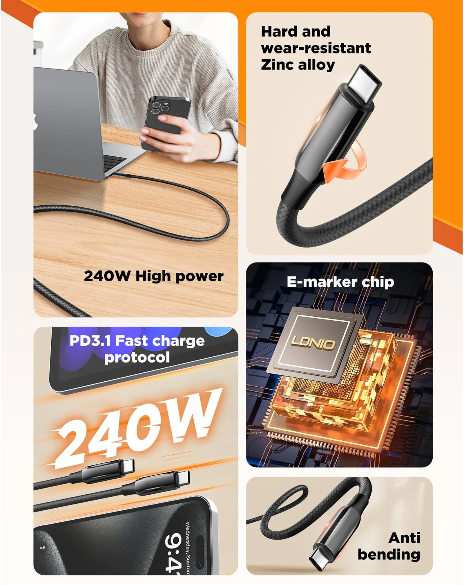 Puerto de carga LDNIO LC921-240W PD-3.1 USB C-C de carga rapida (Negro ...
